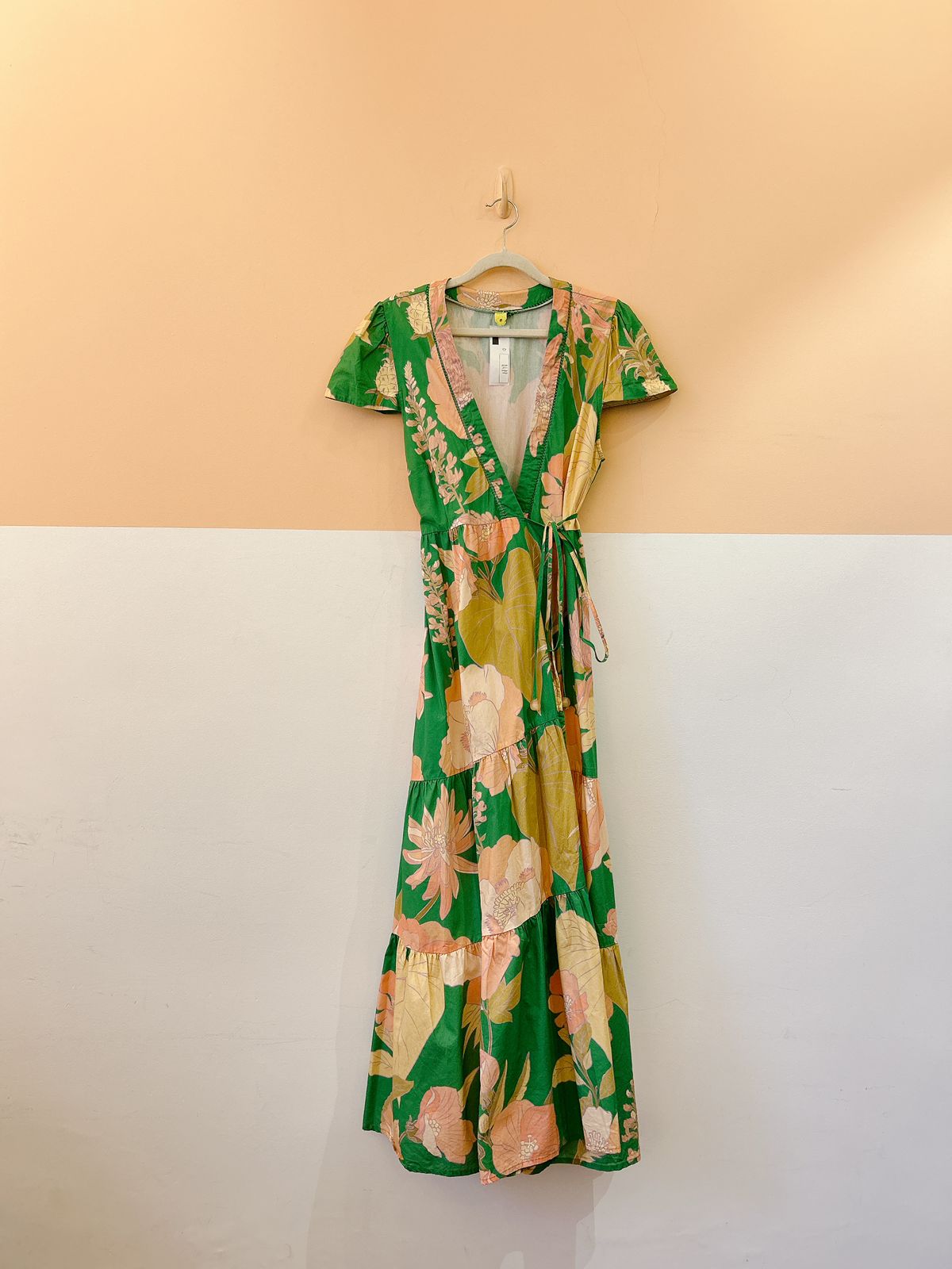 Vestido envelope verde flores Farm G – Basiquinha